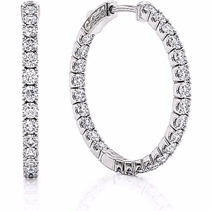 1 1/2 Carat Moissanite Inside Out Hoop Earrings for Women in 925 Sterling Silver (G-H, VS, cttw, DEW) Secure Lock by Beverly Hills Jewelers