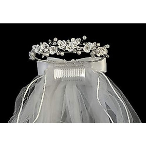 SWEA Pea & Lilli Girls First Communion Veil - White Holy 1st Communion Headpiece with Comb and Flowers