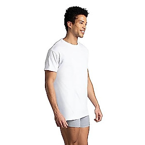 Fruit of the Loom Men's Eversoft Stay Tucked Crew T-Shirt, Regular-6 Pack White-Cotton Mesh Coolzone Underarm, l