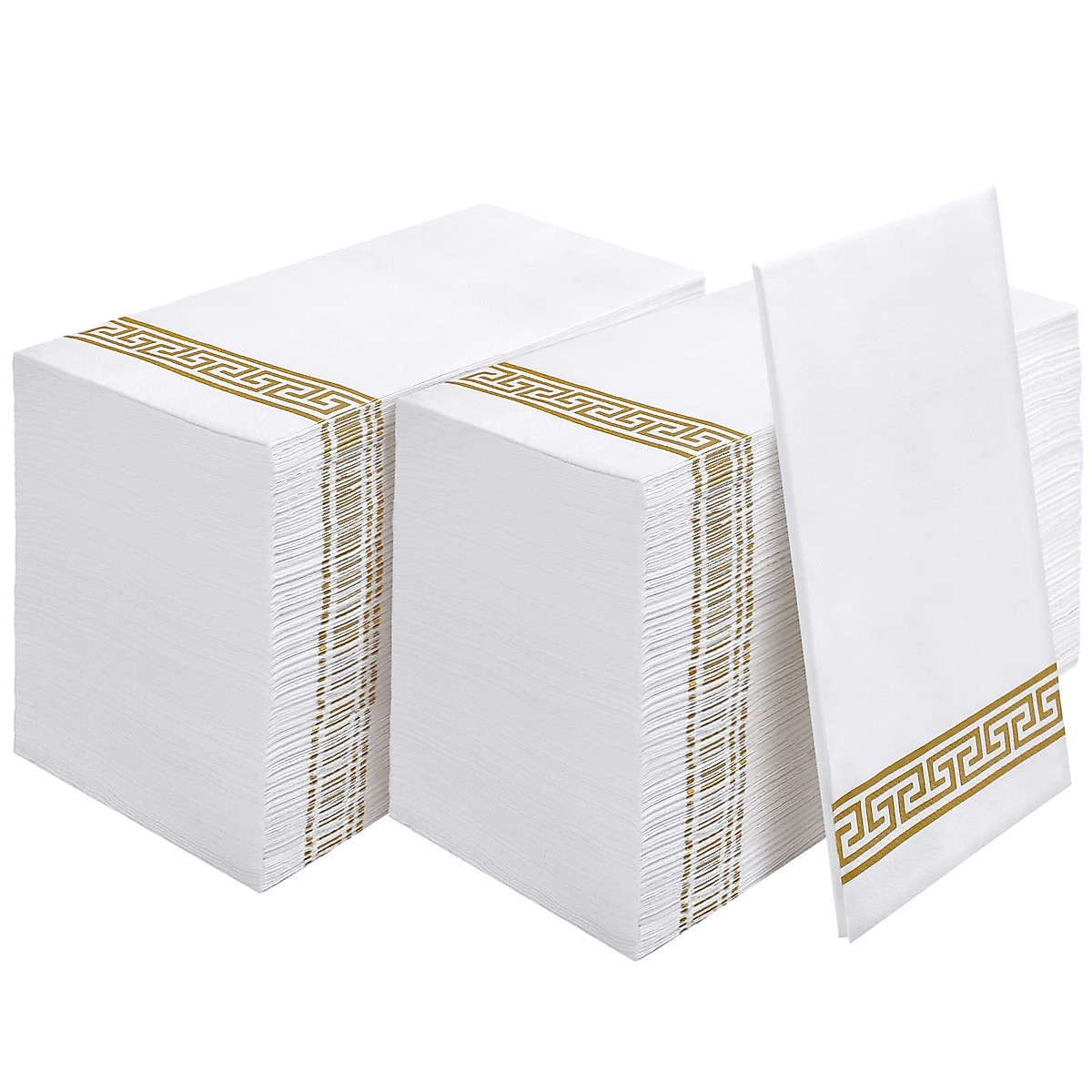 250 Pcs Paper Napkins Disposable, 3-Ply Guest Paper Hand Towels for Bathroom, Soft and Absorbent Christmas Dinner Napkins Thansgiving Party White and Gold Napkins for Kitchen, Weddings or Events