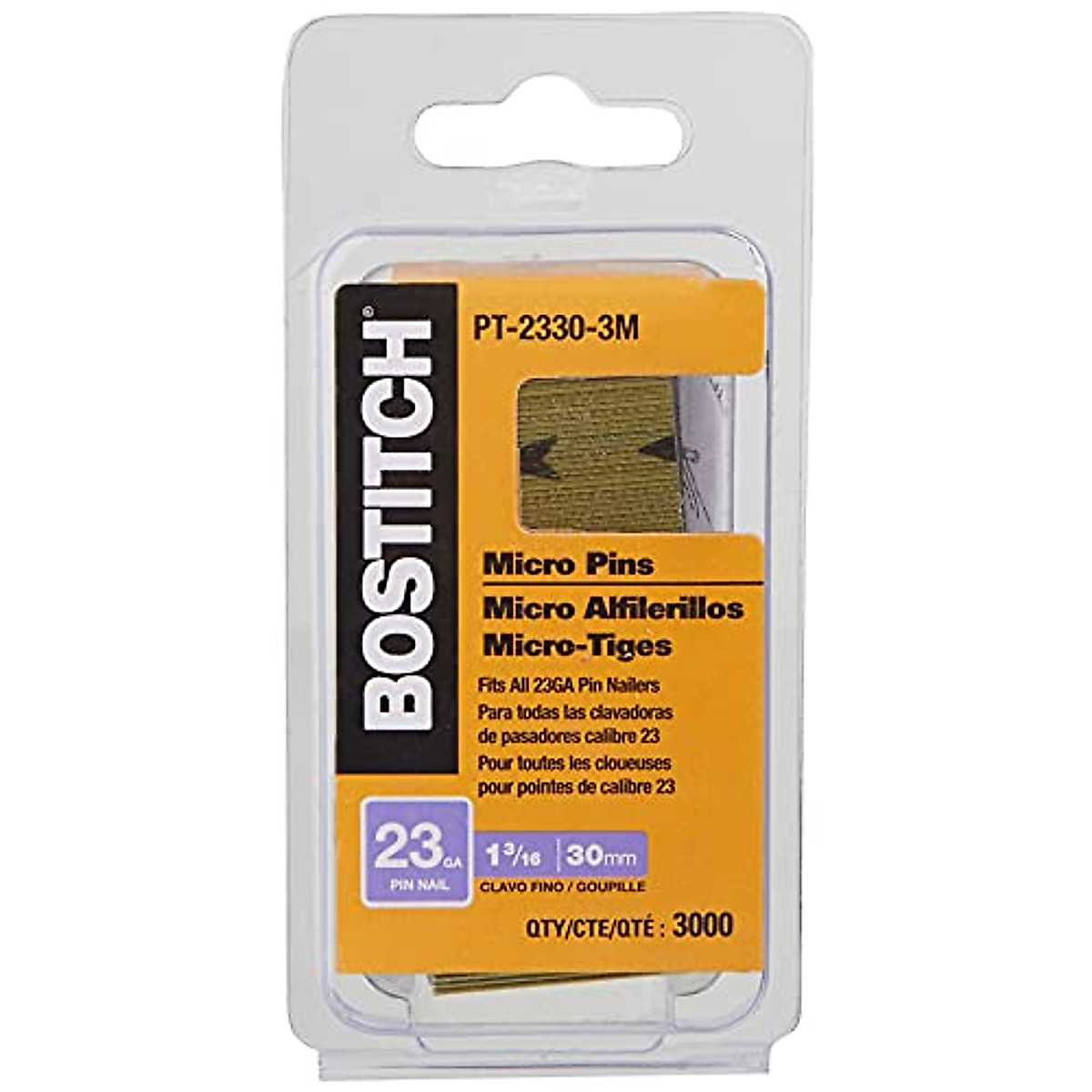 BOSTITCH Pin Nails, 23 GA, 1-3/16-Inch, 3000-Pack (PT-2330-3M)