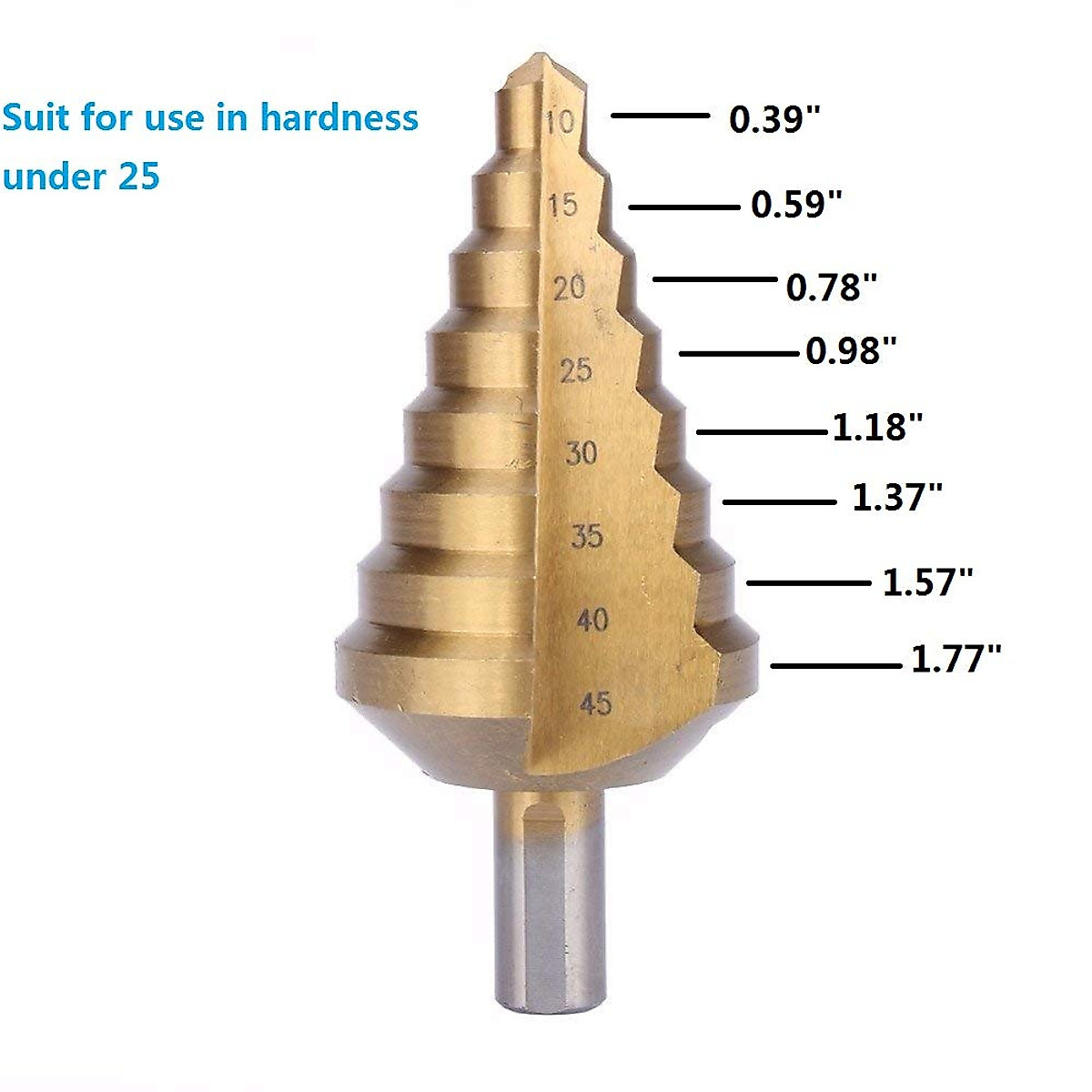 Dtacke Metric 10mm-45mm/0.39"-1.77" Triangle Round Handle Step Drill Bit Set Titanium Coated Pagoda Hole Drilling Bit for Wood Metal Steel