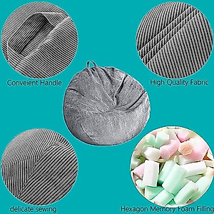 3 Ft Bean Bag Chair: Memory Foam Filled Bean Bag Chairs, Ultra Supportive Stuffed Bean Bag with Ultra Soft Corduroy Cover, Grey for Kids, Adults