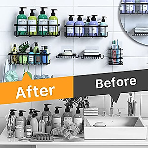 GYLYJP Shower Caddy, 6-Pack Self Adhesive Shower Shelves No Drilling, Rustproof Stainless Steel Shower Organizer, Large Capacity Wall Mounted Shower Storage, Shower Shelf for Inside Shower, Black