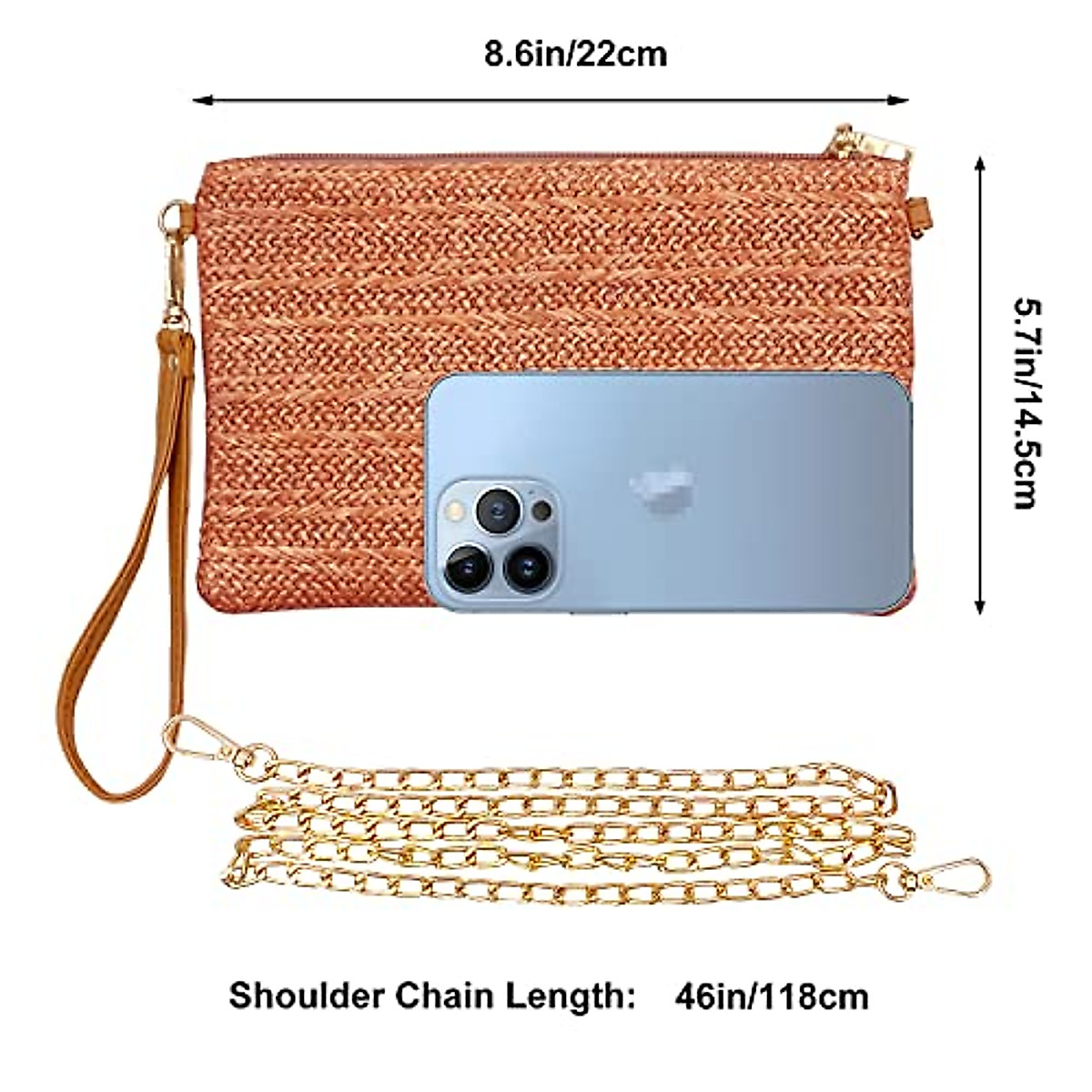Beurlike Straw Clutch Purses for Women Beach Wristlet Wallet Small Cross body bag for Girls(Brown)