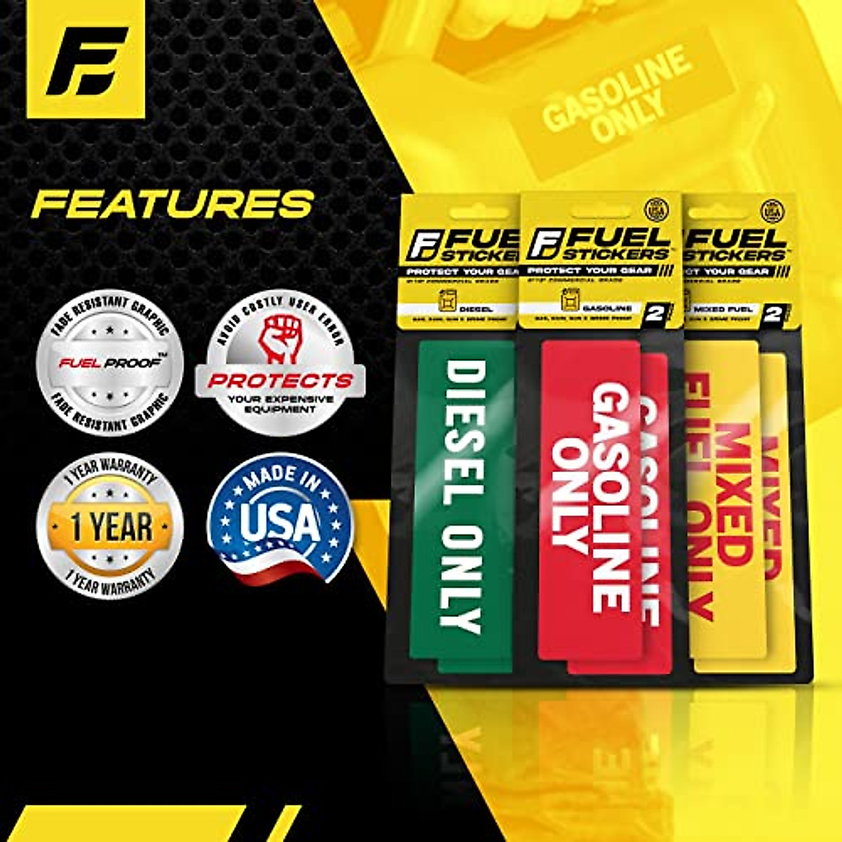 Diesel Only, Mixed Fuel Only, and Gas Only Sticker - 2 Labels of Each Type - Gas Cans and Fuel Storage - Weatherproof, Extreme Stick, Fuel Signs by Fuel Stickers - USA Made (6x2 inch), 6 Labels