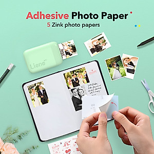 Liene Photo Printer, 2x3” Mini Instant Portable Photo Printer w/ 5 Zink Adhesive Paper, 5.0 Bluetooth, Compatible w/iOS & Android, Small Color Mono Picture Printer for iPhone, Smartphone, Green