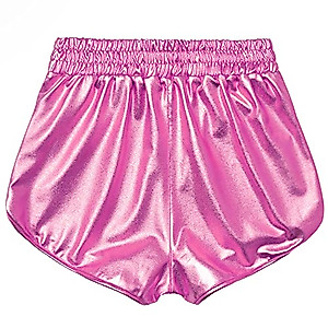 Girls Hot Pink Pants Metallic Shorts Rave Dance Shorts Shiny Metallic Shorts 6 7