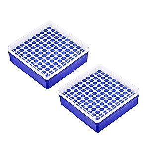 uxcell Centrifuge Tube Rack Storage Box 100-Well Polypropylene Holder for 1.5ml Microcentrifuge Tubes, Vials, Samples 11.8mm Hole Dia 2Pcs
