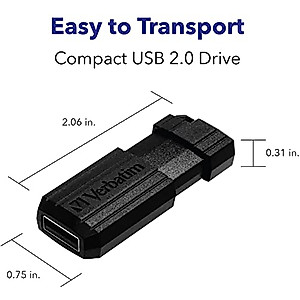 Verbatim 64GB PinStripe Retractable USB 2.0 Flash Thumb Drive with Microban Antimicrobial Product Protection – Black