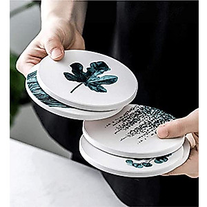 Plant Leaf Coasters for Drinks Set of 6,Absorbent Tropical Green Plant Drink Coasters with Holder,4 Inches Table Office Drink Coasters for Housewarming Gifts Home Bar