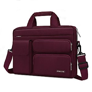 MOSISO Laptop Shoulder Bag Compatible with MacBook Air 15 M3 M2 2024 2023/Pro 16 inch M4 M3 M2 M1,15-15.6 inch Notebook with 2 Raised&1 Flapover&1 Horizontal Pocket&Handle&Belt, Wine Red