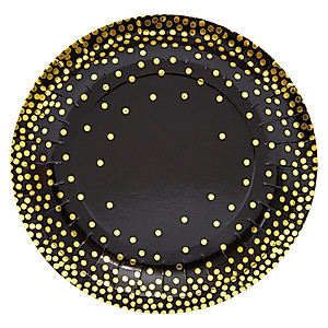 BLUE PANDA 48-Pack Black and Gold Party Plates, 7 Inch Paper Plates for Birthday Cake and Desserts