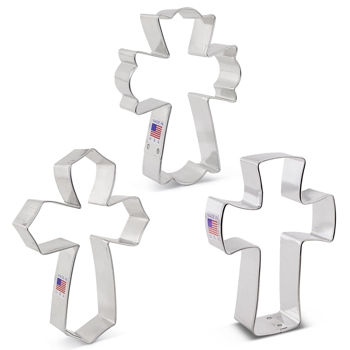 Cross Cookie Cutters 3-Pc. Set Made in USA by Ann Clark, Holy Cross, Extra Large Cross, Fancy Cross