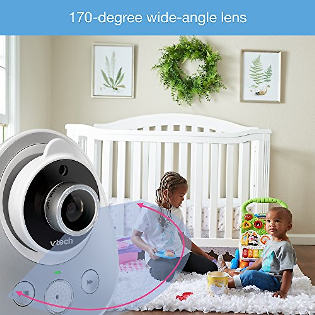 VTech VM352-2 5” Digital Video Baby Monitor with 2 Cameras, Wide-Angle Lens and Standard Lens, Silver and White