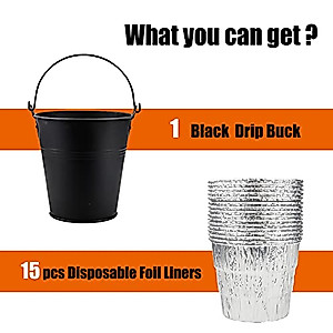 Hisencn Drip Grease Bucket and 15-Pack Foil Liners Replaces for Traeger, Pit Boss, Oklahoma Joe's Pellet Grill Smokers, Black
