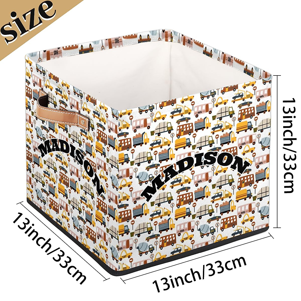 RIRIX Personalized Storage Bin, Custom Storage Baskets for Organizing with Handles, Foldable Storage Box for Closet Cloth Baskes Toy Car and Transportation