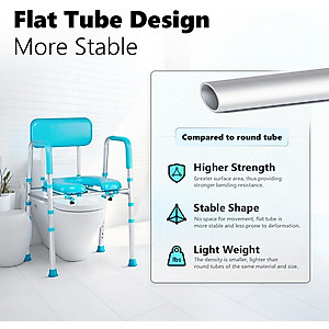 Width Adjustable Raised Toilet Seat with Padded Handles, 500lb Heavy Duty Toilet Seat Riser with Back for Elderly, Adjustable Height 3-in-1 Toilet Safety Frame with Soft Seat, Fits Most Toilets
