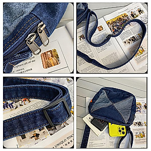 GOQUFOY Small Crossbody Bags for Women Summer Denim Blue Jean Cute Mini Tote Shoulder Bag with Zipper Teens Handbags Cellphone Canvas Cross Body Bag Purses Wallets Everyday Crossover 2024 Trendy