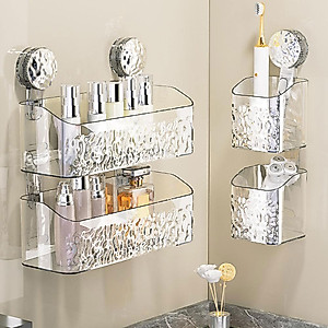 Suction Storage Rack, Luxury Suction Storage Rack Bathroom Suction Cup Storage Rack Clear for Shower (Gray-L)