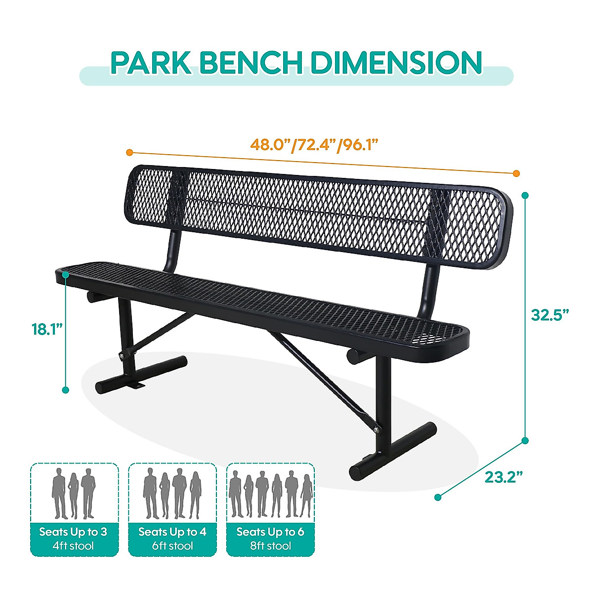 MTPLUM 4FT Outdoor Steel Bench with Backrest Park Metal Back Bench, Coated Outdoor Furniture Heavy Duty Park Bench with Back Patio Bench for Garden, Porch, and Park