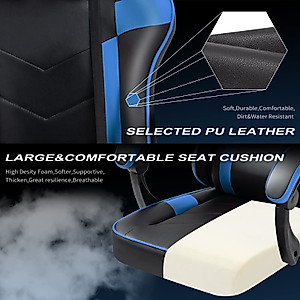 Darkecho Massage Gaming Chair with footrest,Computer Chair with Flat Seat Cushion,Height Adjustable Gamer Chair with Padded Armrests,Headrest and Lumbar Support for Office or Gaming Blue