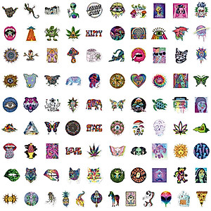 100Pcs Trippy Stickers, Psychedelic Stickers for Adults, Vinyl Waterproof Stickers for Water Bottles, Laptops Computers Skateboards Guitar Luggage Car, Cool Hippie Stickers for Adults and Teens