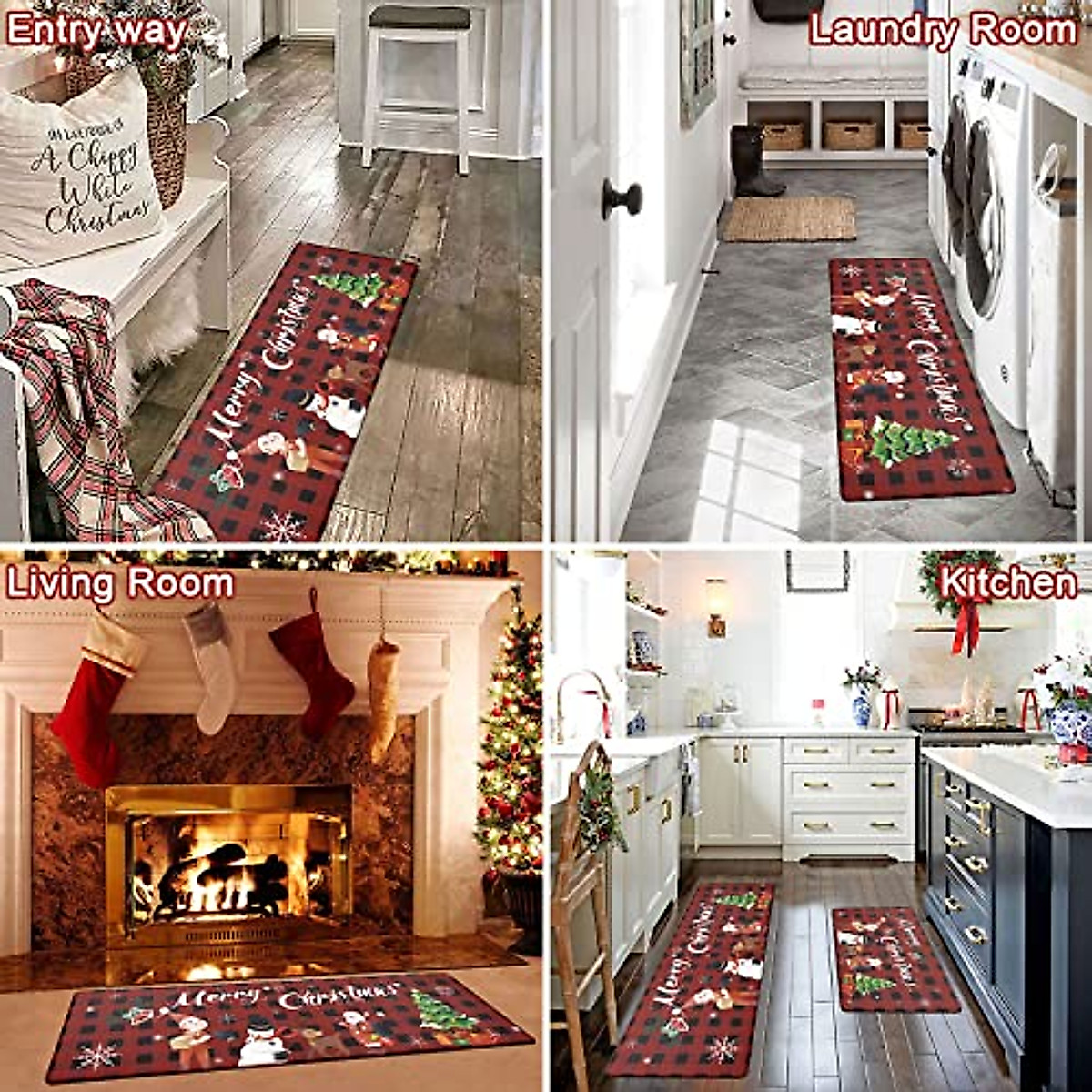 U'Artlines Christmas Anti Fatigue Kitchen Mats Set of 2 Farmhouse Kitchen Rugs and Mats Cushioned Kitchen Floor Mats Set Waterproof Comfort Standing Mats Non Slip Kitchen Rugs and Runner Sets (Red)