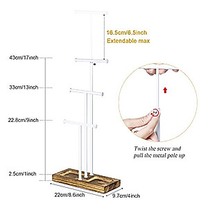 Love-KANKEI Jewelry Tree Stand White Metal and Wood Base Large Storage Jewelry Organizer for Necklaces Bracelets Earrings Holder Jewelry Display White and Carbonized Black