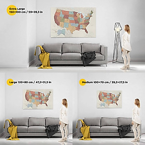 Push Pin USA Map - Detailed Map of United States with Pins - Canvas Pinboard Map - Mark Traveled Places in America - Personalizable (Large (47,2x31,5 in / 120x80 cm), Colorful)