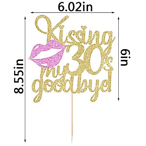 Kaoenla Kissing My 30's Goodbye Cake Topper, Cake Topper Decorations for Birthday Theme Picks,Happy 30th Birthday Cake Decor, Cheers to 30 Years, 30 Anniversary Party Decoration Supplies(Gold) (30th)