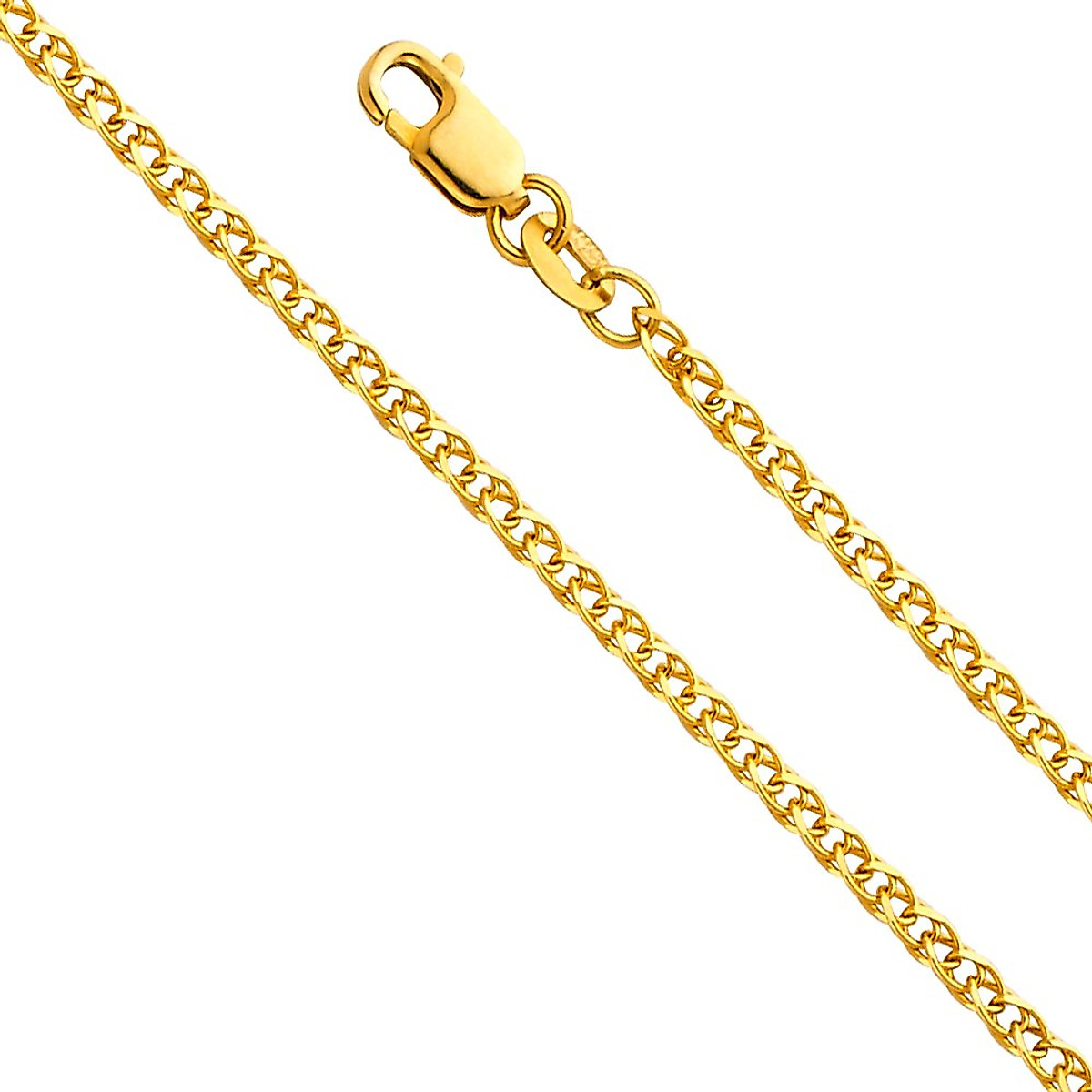 Wellingsale 14K Solid Yellow Gold 2mm Open Wheat Chain with Lobster Claw Clasp - 22" Inches