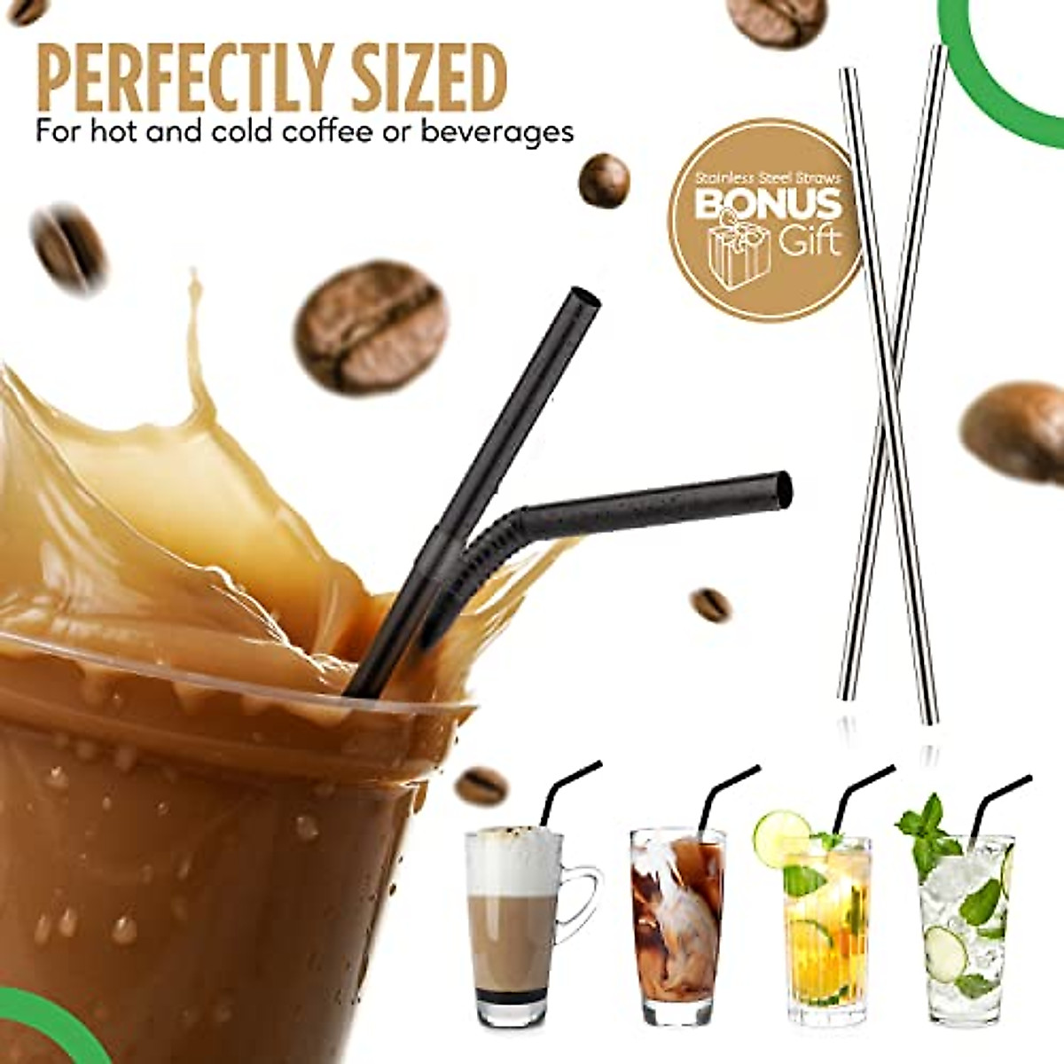 500 Black Straws Individually Wrapped - Individually Wrapped Straws - Drinking Straws - Black Plastic Straws - Disposable Straws - Straws Individually Wrapped