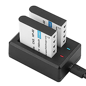 GEEKAM NP-40 Battery Pack, 1500mAh Rechargeable Battery(3-Pack) with USB Dual Charger for Video Camera Camcorders