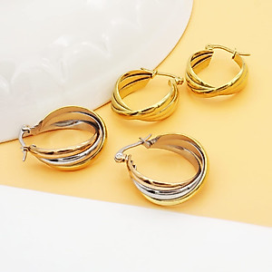 JSEA Stainless Steel Crisscross Hoop Earrings for Sensitive Ears Women