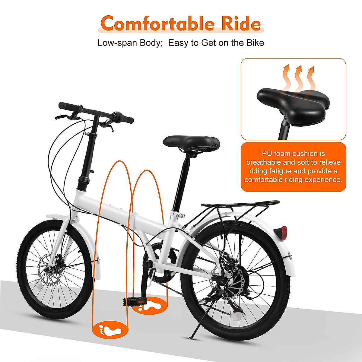 DCEHKR 20-inch Foldable Bike Folding Bicycle with 7-Gear Transmission, Height Adjustable Seat Foldable Bicycle Suitable for Adult Riding, Men Riding, Women Riding, Ships in The US (Straight Bar)