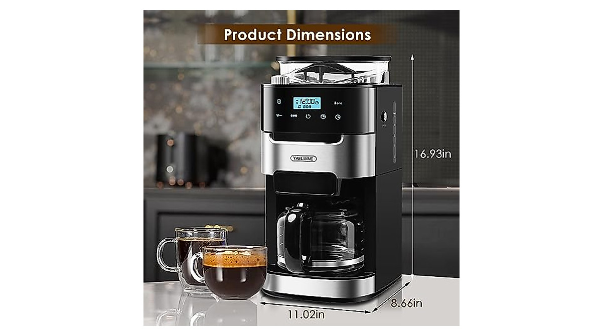 HOMOKUS 10-Cup Coffee Maker with Grinder & Touch Screen