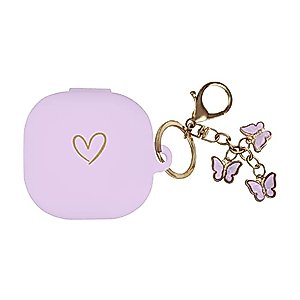 AIIEKZ Compatible with Samsung Galaxy Buds 2 / Buds Pro/Buds Live/Buds 2 Pro, Soft Silicone Case with Gold Heart Pattern with Cute Butterfly Keychain for Girls Women (Purple)