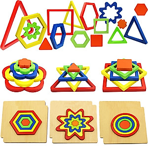 Ronnorr Toddler Puzzles Wooden Toys, 6 Pack Shape Sorting Puzzle Sensory Toys 1 2 3 Year Old Toddlers Activities Preschool Learning Early Educational Travel Puzzle