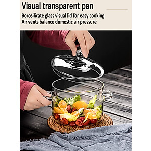 Glass Cooking Pot - 1.7L/57oz Glass Saucepan Heat-Resistant Borosilicate Glass Handmade Cookware Set stovetop Pot - Safe for Pasta Noodle, Soup, Milk, Tea,salad(1.7L/57oz)