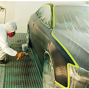 YUNXIHUI Painters Plastic with Tape, Tape and Drape, 3 Rolls Automotive Painters Tape and Plastic Film, Paint Plastic Covering Roll for Covering Skirting, Frames, Cars and Auto Body (55in X 65-Feet)