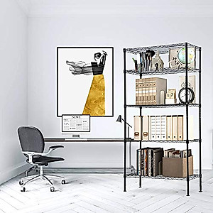 Dkelincs 5-Tier Wire Shelving Metal Utility Steel Storage Shelves for Garage Kitchen Living Room 24" L X 14" W X 60" H Shelf Unit Organizer Rack, Black