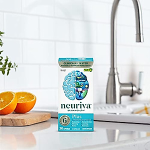 NEURIVA Plus Brain Supplement for Memory and Focus Clinically Tested Nootropics for Concentration for Mental Clarity, Cognitive Enhancement Vitamins B6, B12, Phosphatidylserine 30 Capsules