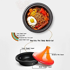 MYYINGBIN 1.7 Liters Moroccan Tagine Lead Free Ceramic Pot Safe Clay Stew Pot Cast Iron Base Suitable for 1-4 People, Red