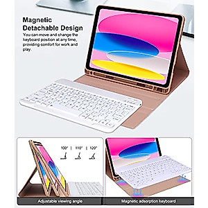 Keyboard Case for iPad 10th Generation 10.9 inch (2022) - Smart Keyboard for iPad 10th Generation, Removable Bluetooth Keyboard - Auto Sleep/Wake Up Folio Cover, Cute Case, Pink