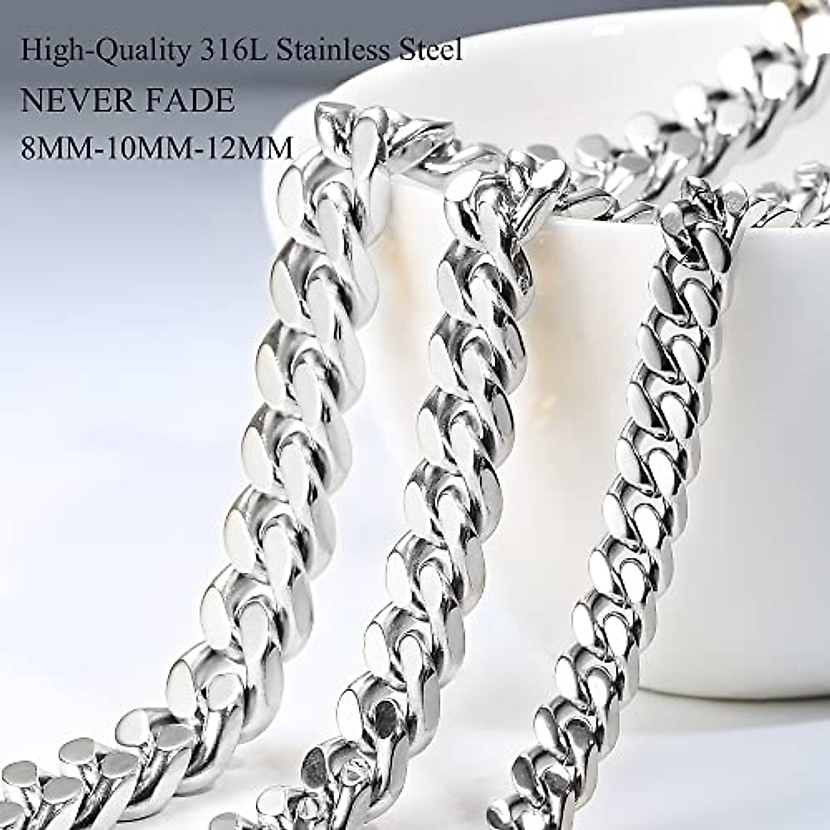Krfy Silver Chain for Men Boys 18K Gold Plated 316L Stainless Steel Miami Cuban Link Chain for Women 10mm Diamond Cut Mens Chunky Thick Cuban Link Chain Necklace 20 Inches