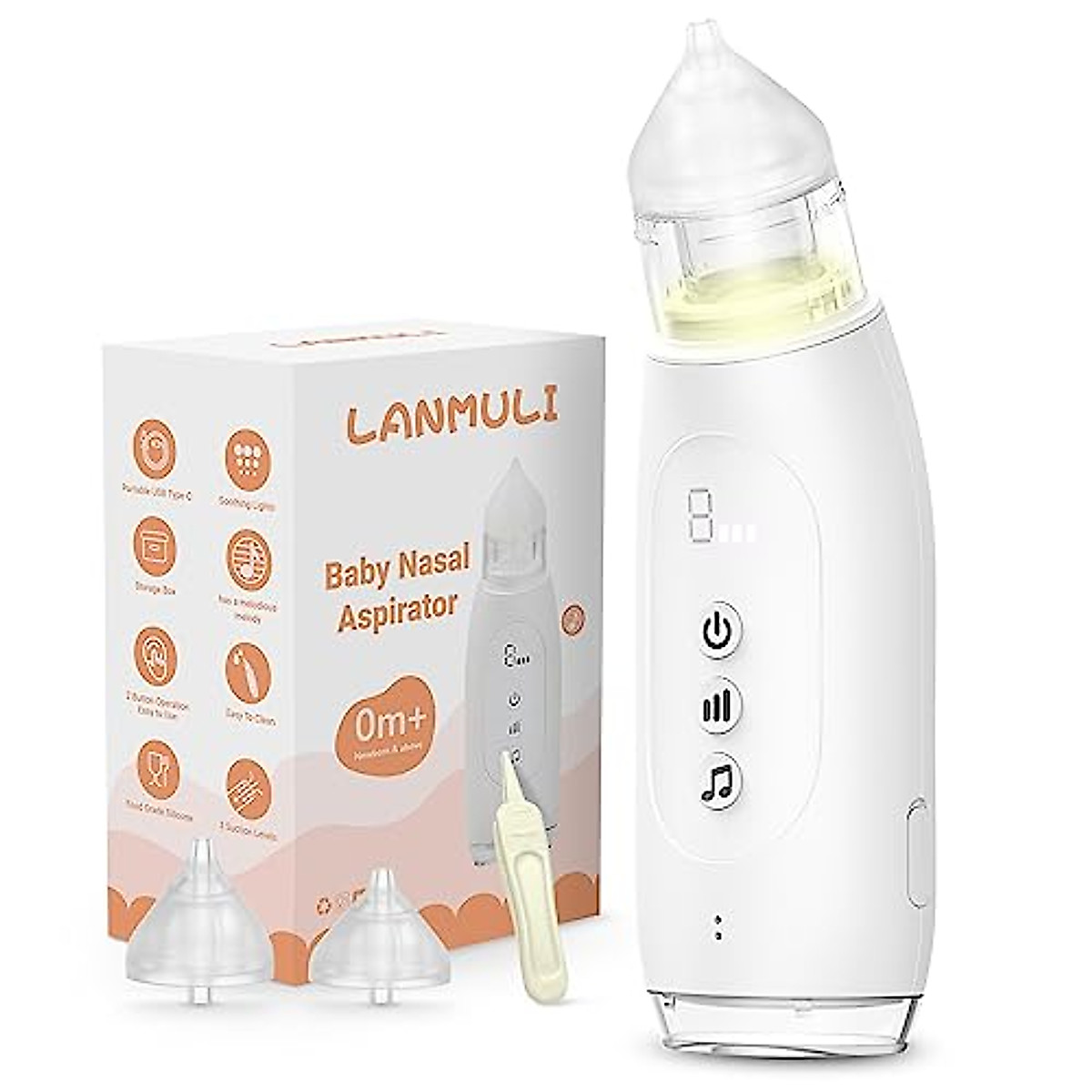 LANMULI Electric Nasal Aspirator for Baby, Automatic Toddler Nose Sucker with Adjustable Suction Level, Music and Light Soothing Function