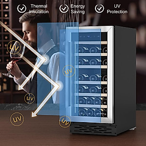 JINJUNYE 15Inch Wine Cooler Refrigerator,33 Bottle Wine Fridge Temperature Control, Built-in or Freestanding Wine Cellar for Red, White, Champagne, Sparkling Wine for Home Office Bar Stainless Steel