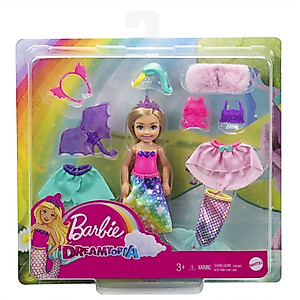 Barbie Dreamtopia Chelsea Doll & Dress-Up Set with 12 Fantasy Fashions & Accessories Themed to Royals, Mermaids, Unicorns & Dragons
