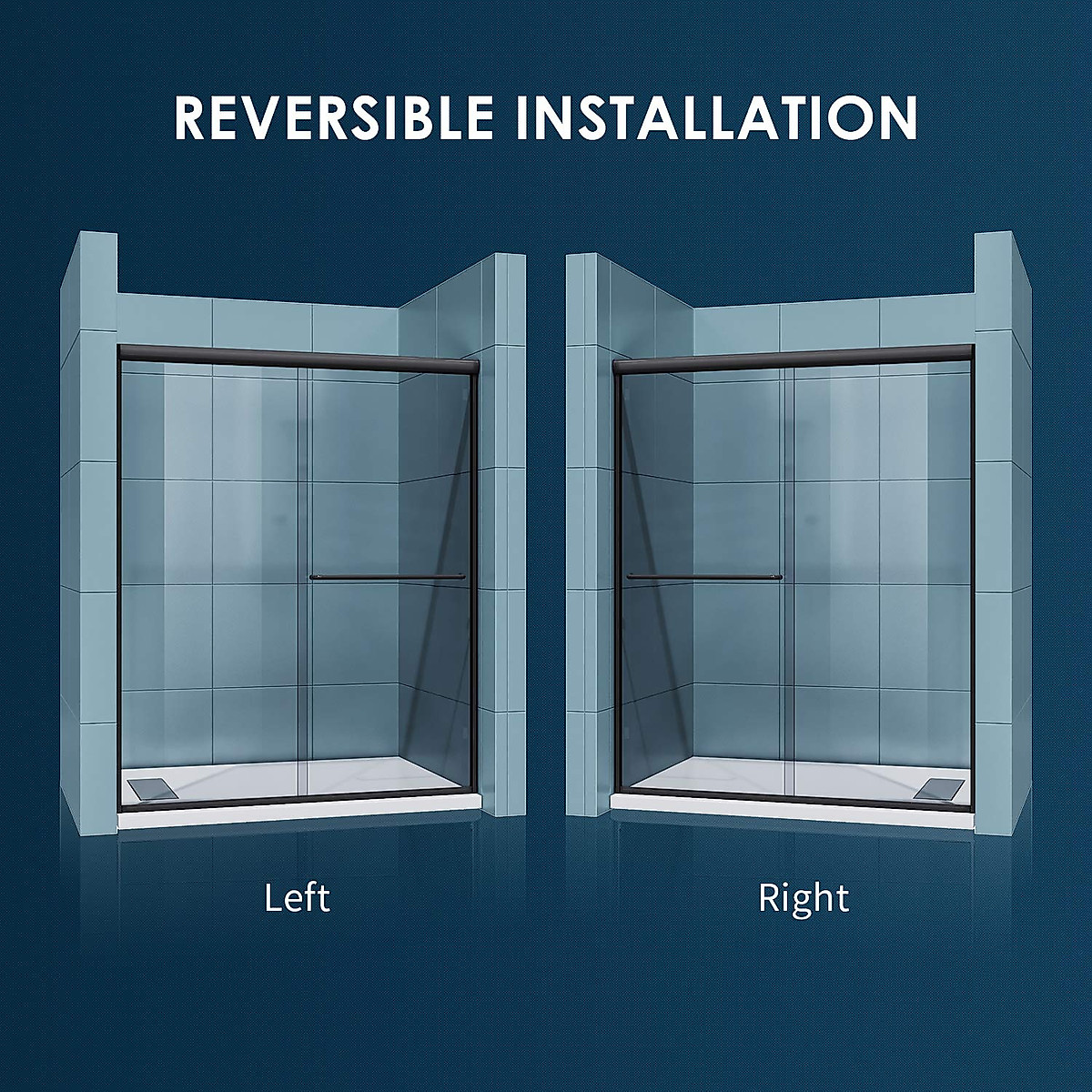 SUNNY SHOWER Semi-Frameless Shower Doors with 1/4 in. Clear Glass, 58.5 in.- 60 in. W x 72 in. H, Black Hardware Double Sliding Glass Shower Enclosure